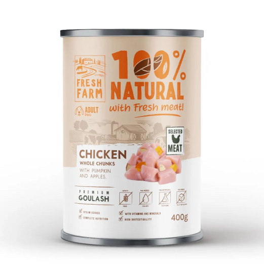 Fresh Farm 100% Natural Μονοπρωτεϊνική με κοτόπουλο κολοκύθα και μήλο ...